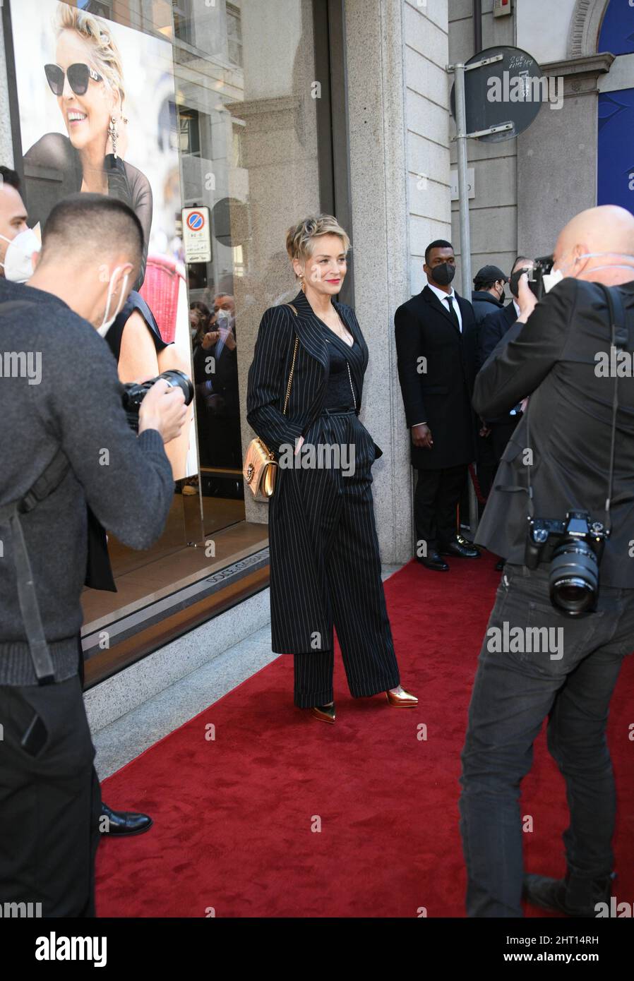 Milan, Sharon Stone arrives in the Dolce & Gabbana store in via ...