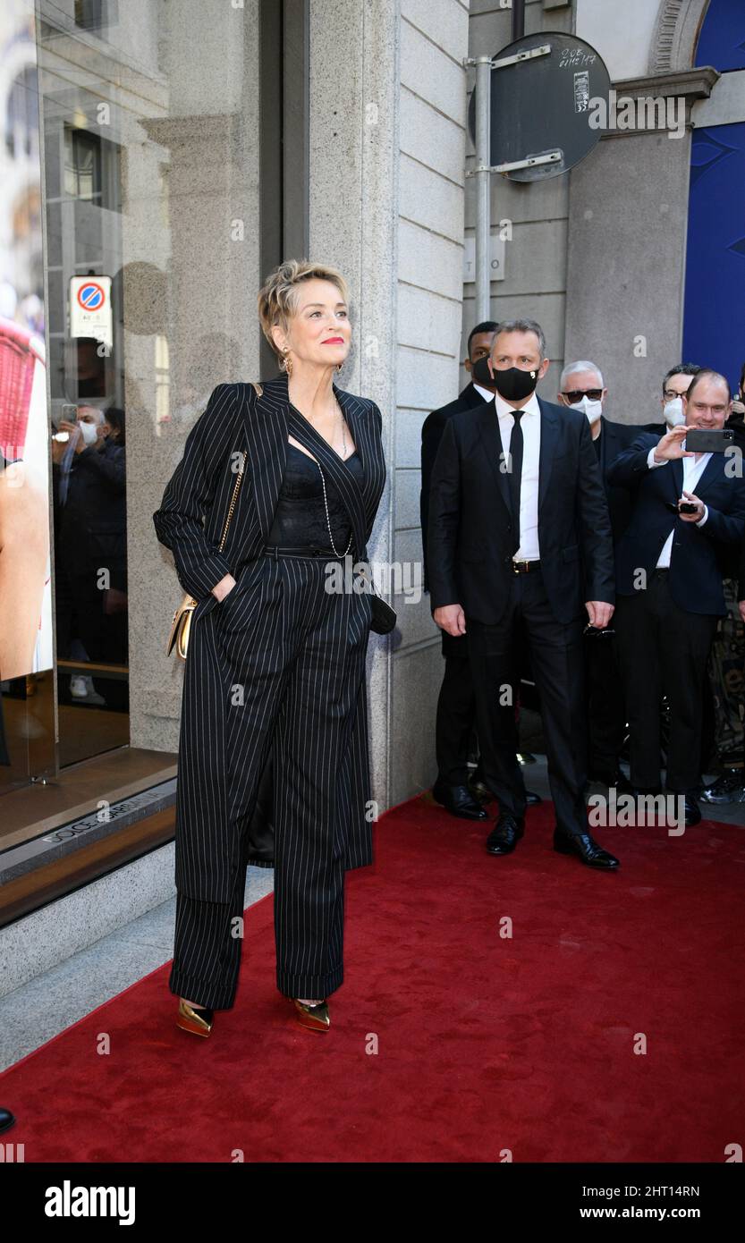 Milan, Sharon Stone arrives in the Dolce & Gabbana store in via ...