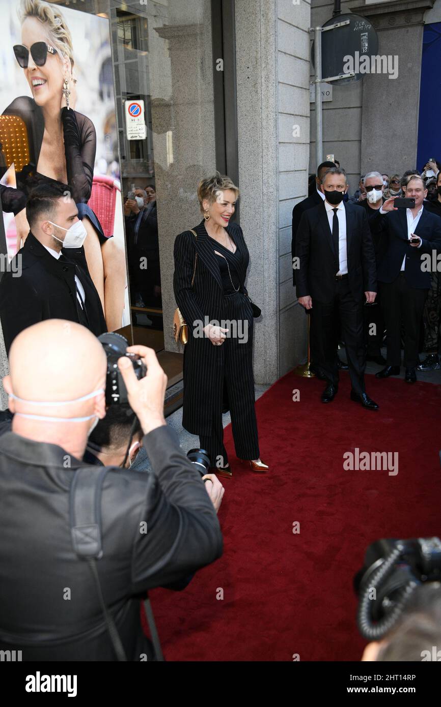 Milan, Sharon Stone arrives in the Dolce & Gabbana store in via ...