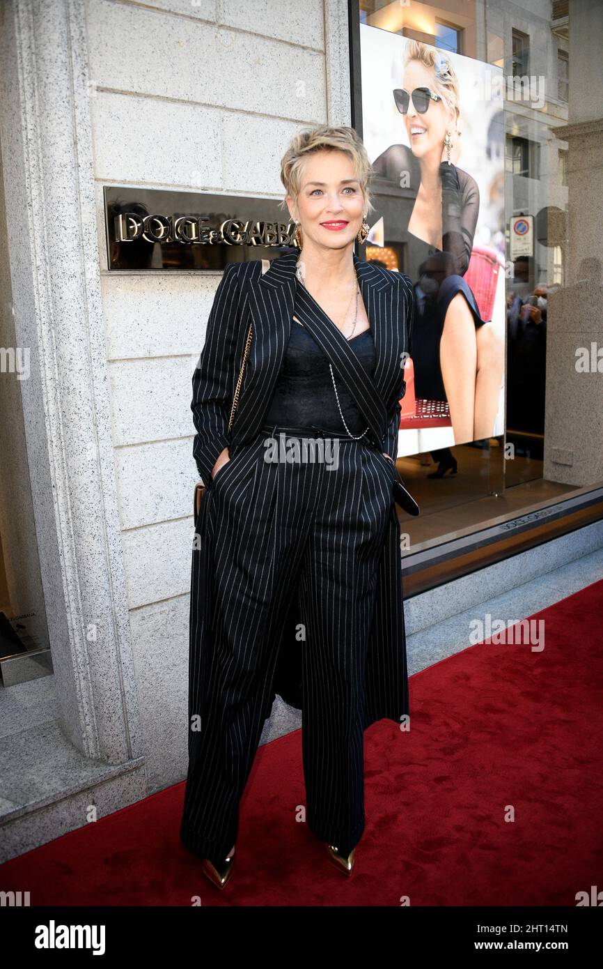 Milan, Sharon Stone arrives in the Dolce & Gabbana store in via ...