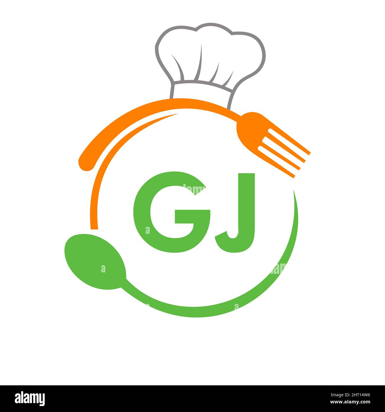 Letter GJ Restaurant Logo with Chef Hat Spoon And Fork Template ...
