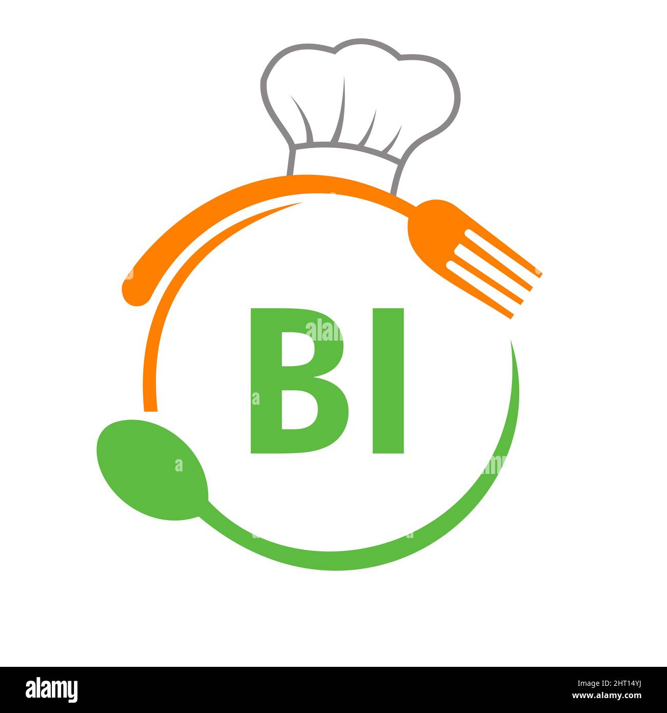 Letter BI Restaurant Logo with Chef Hat Spoon And Fork Template ...