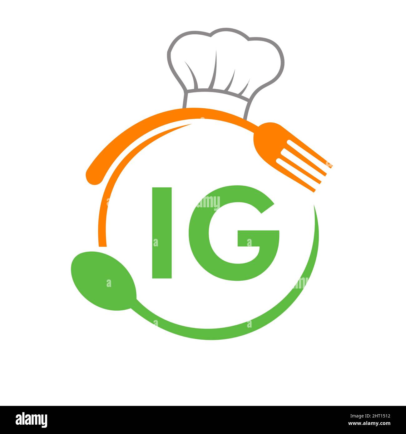 Letter IG Restaurant Logo with Chef Hat Spoon And Fork Template ...