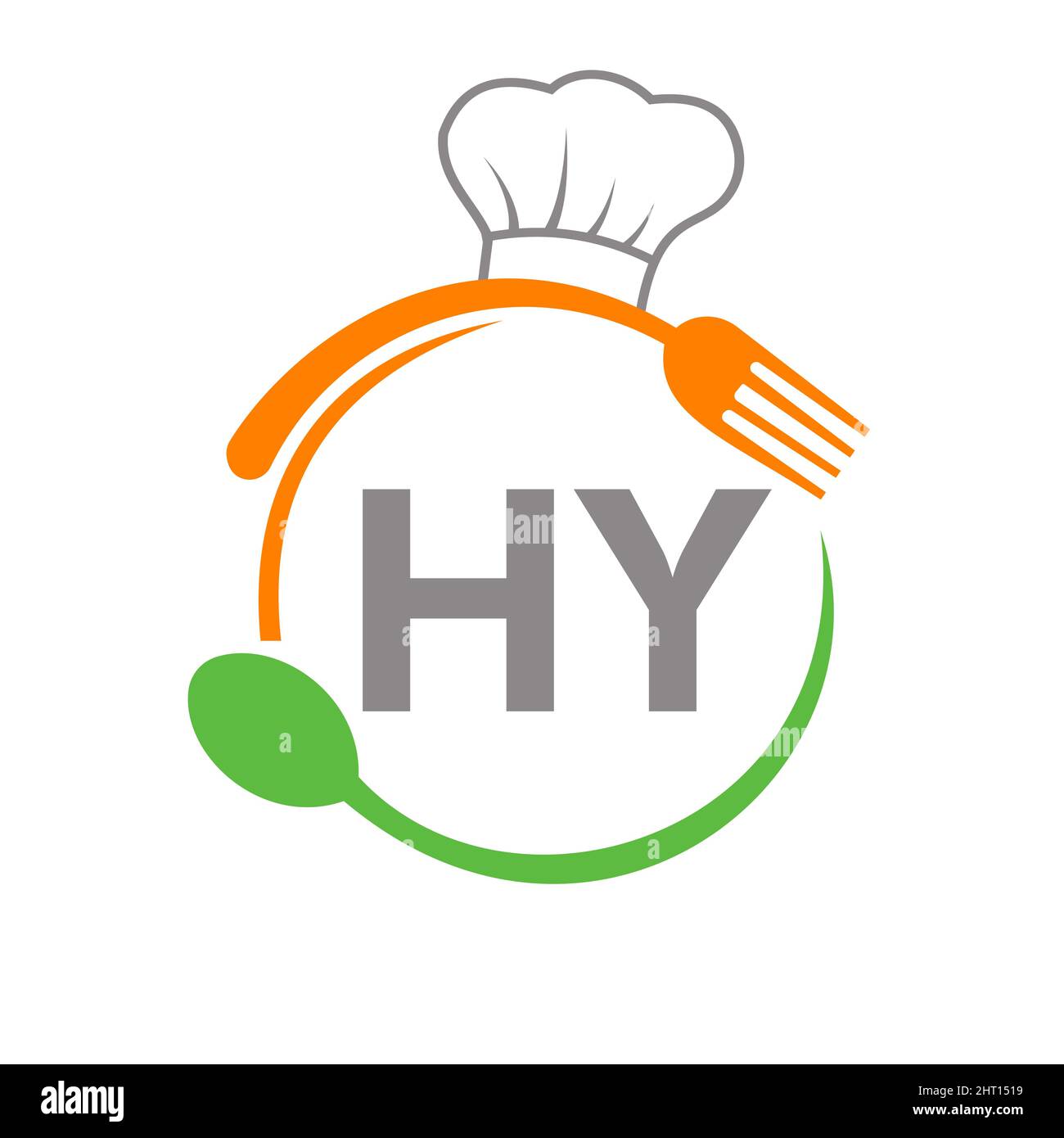 Letter HY Restaurant Logo with Chef Hat Spoon And Fork Template ...