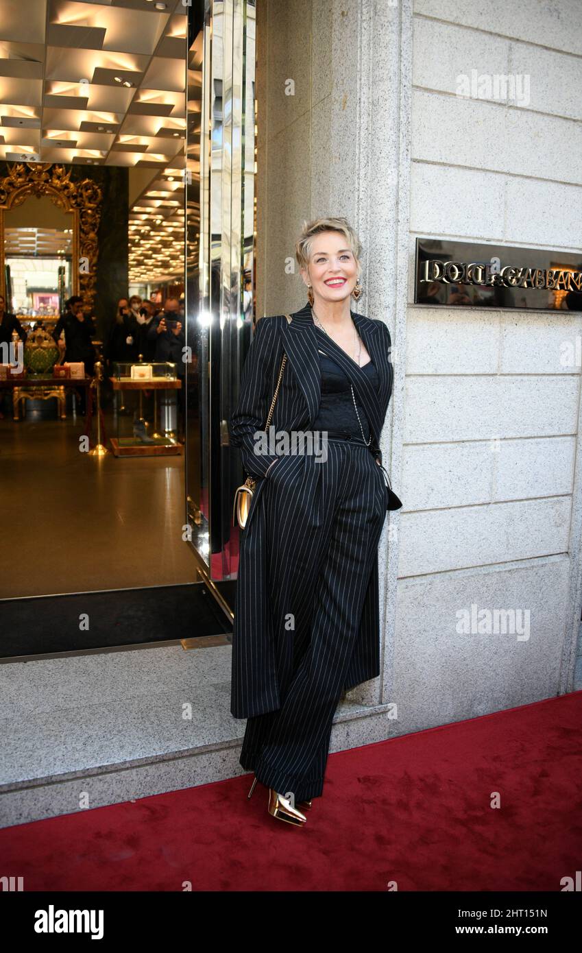 Milan, Sharon Stone arrives in the Dolce & Gabbana store in via ...