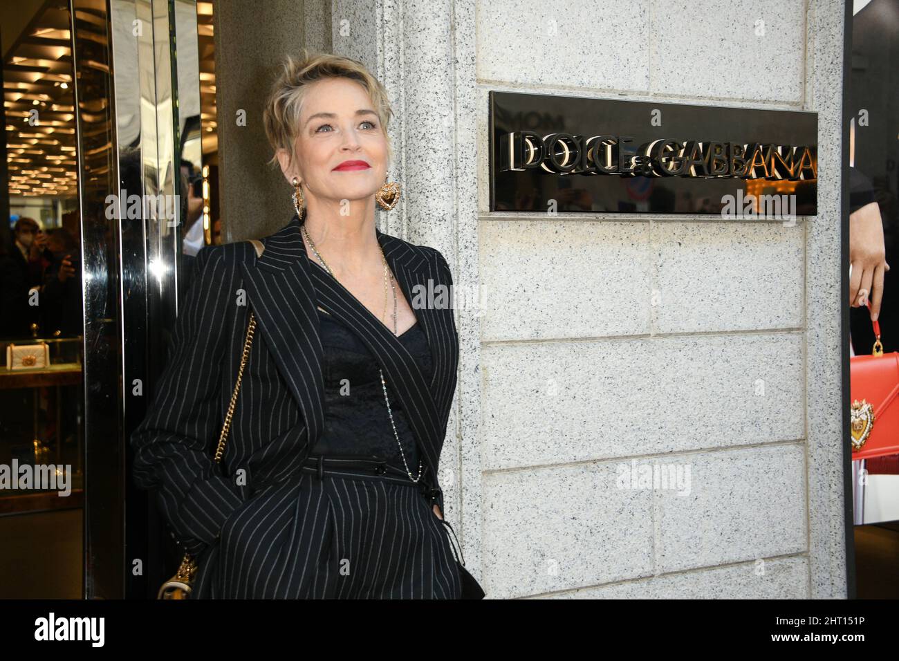 Milan, Sharon Stone arrives in the Dolce & Gabbana store in via ...