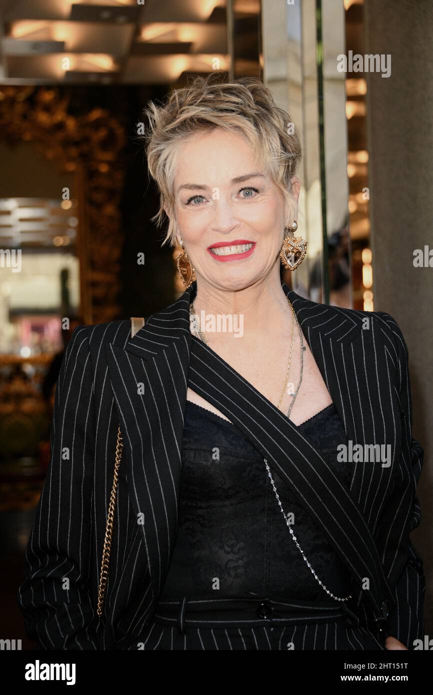 Milan, Sharon Stone arrives in the Dolce & Gabbana store in via ...