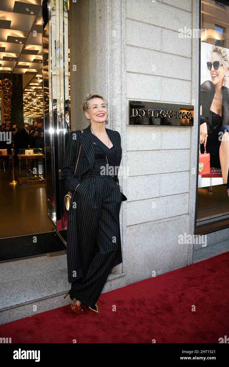Milan, Sharon Stone arrives in the Dolce & Gabbana store in via ...