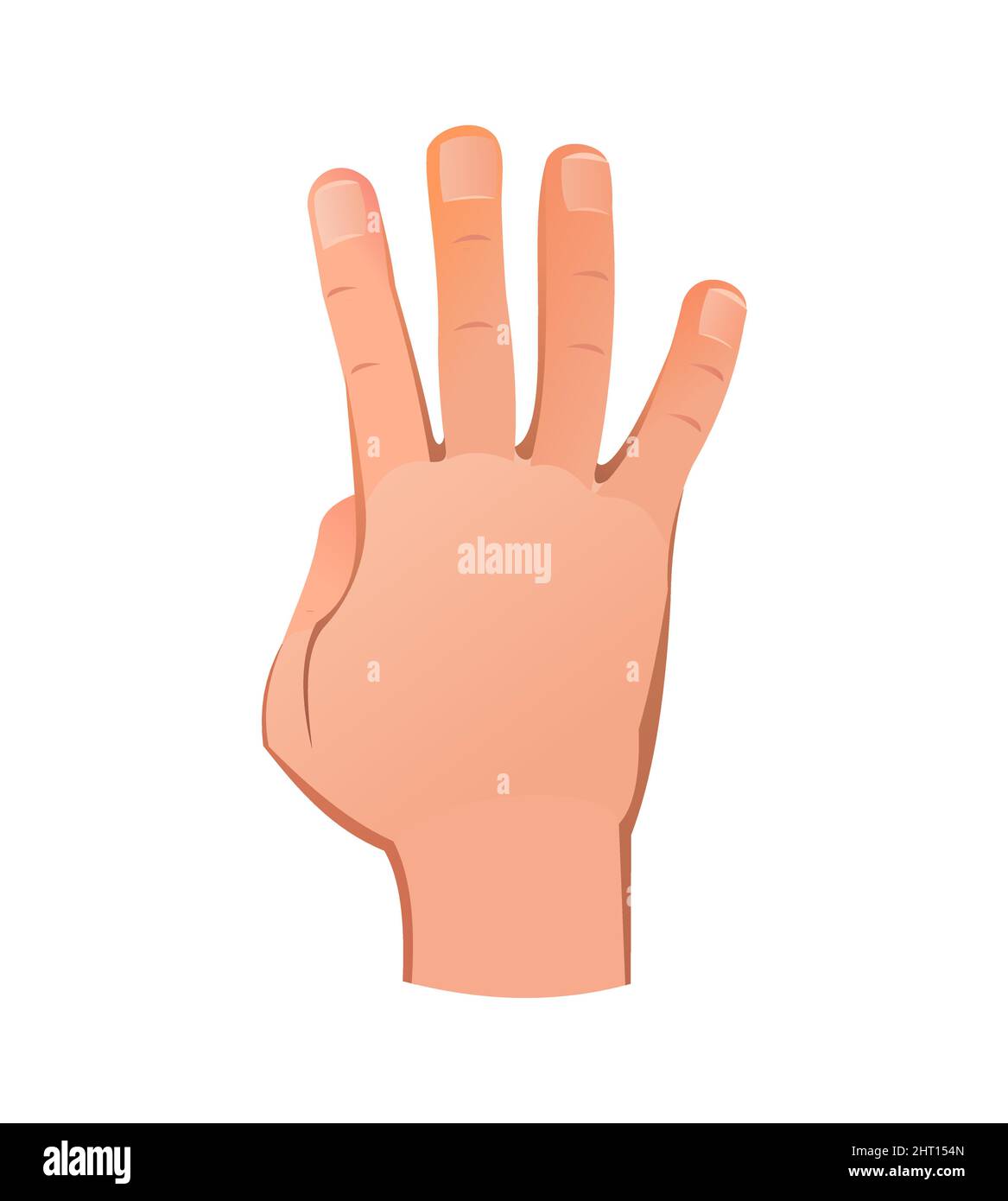 Hand raised up with four finger. Object isolated on white background ...