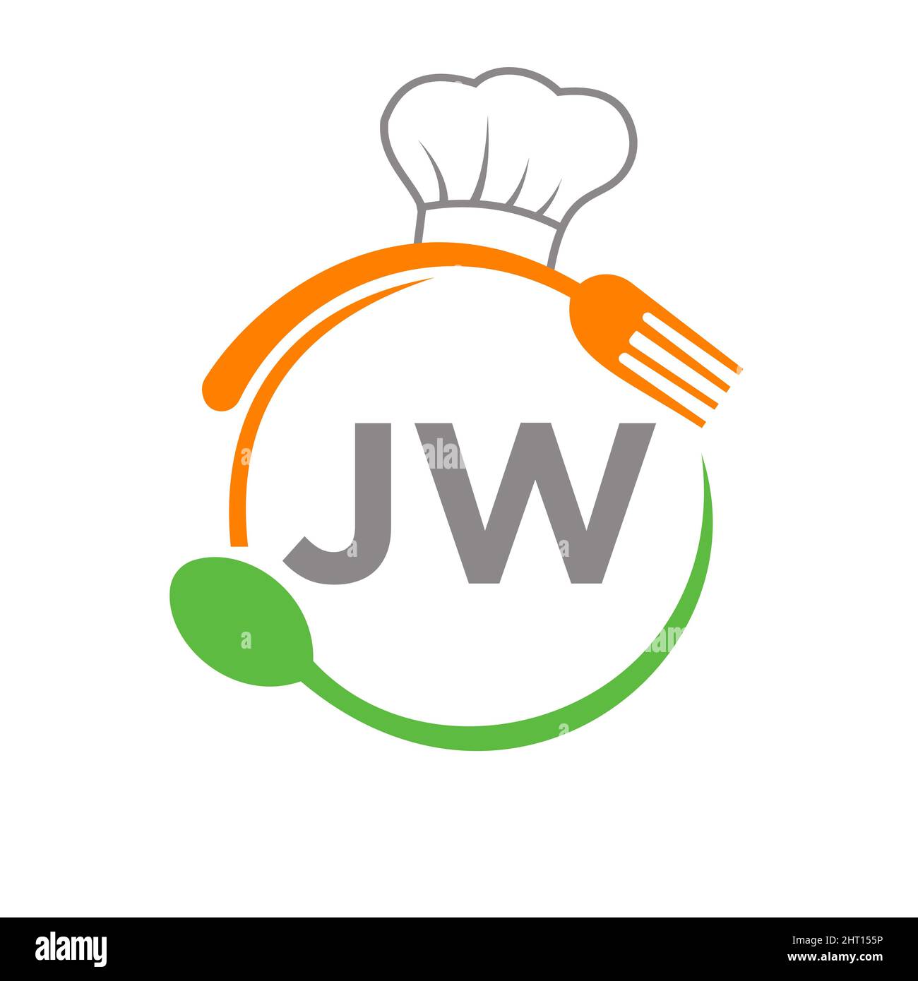 Letter JW Restaurant Logo with Chef Hat Spoon And Fork Template ...