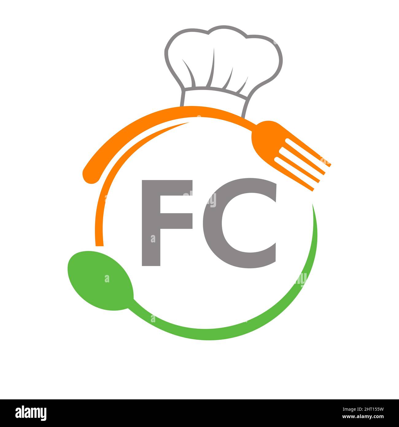 Letter FC Restaurant Logo with Chef Hat Spoon And Fork Template ...