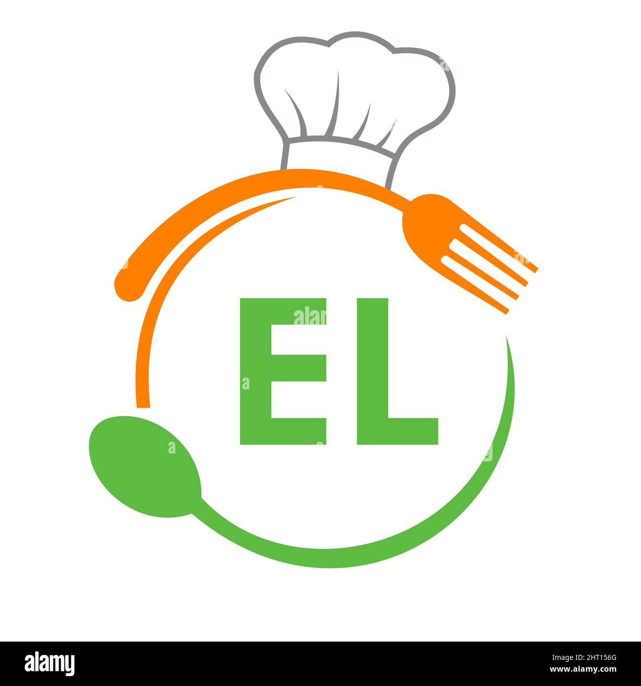 Letter EL Restaurant Logo with Chef Hat Spoon And Fork Template ...