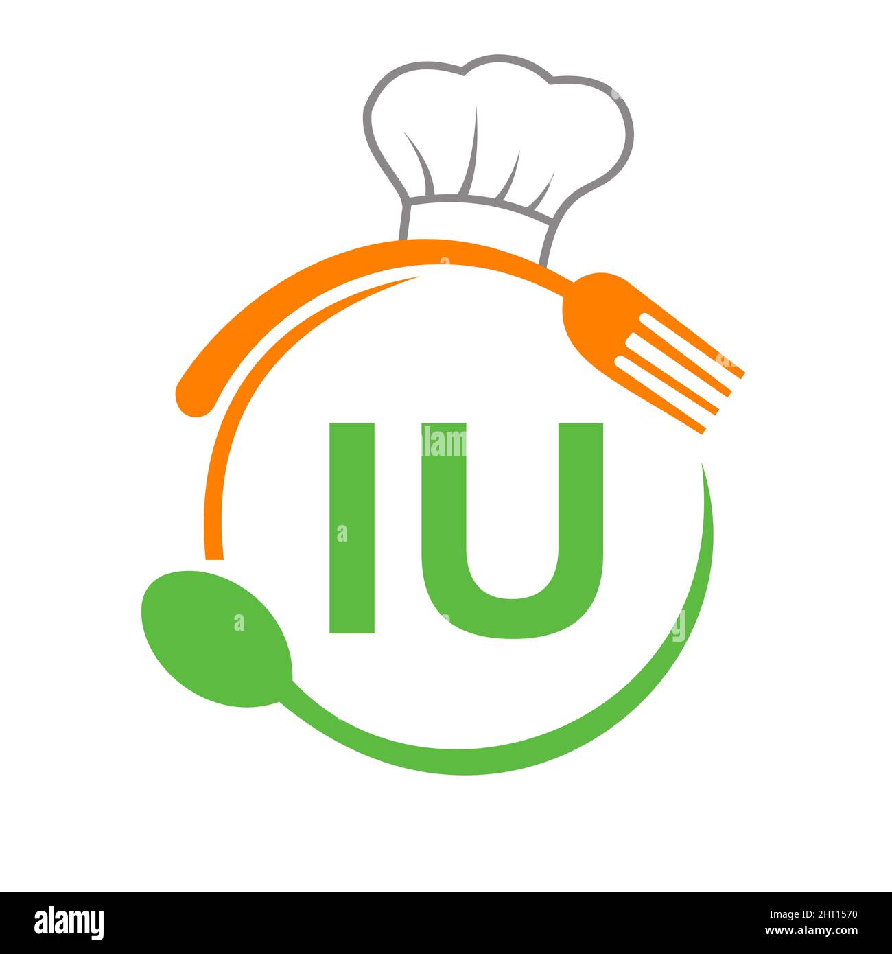 Letter IU Restaurant Logo with Chef Hat Spoon And Fork Template ...