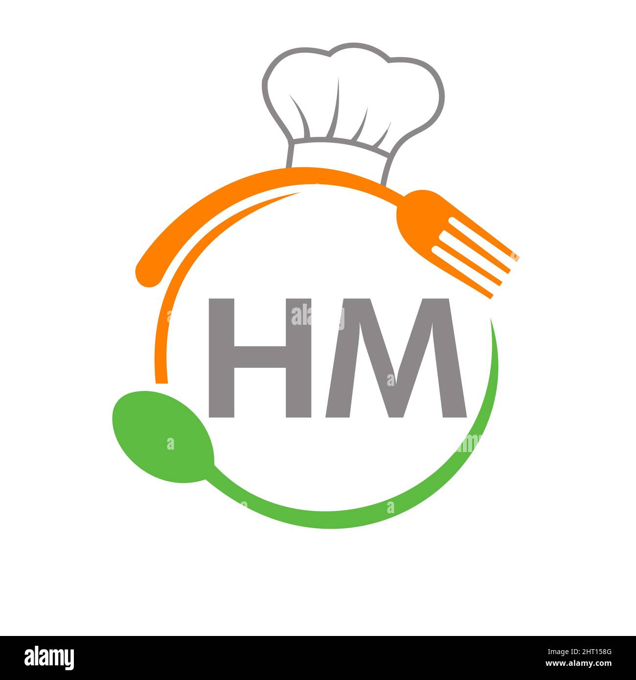 Letter HM Restaurant Logo with Chef Hat Spoon And Fork Template ...