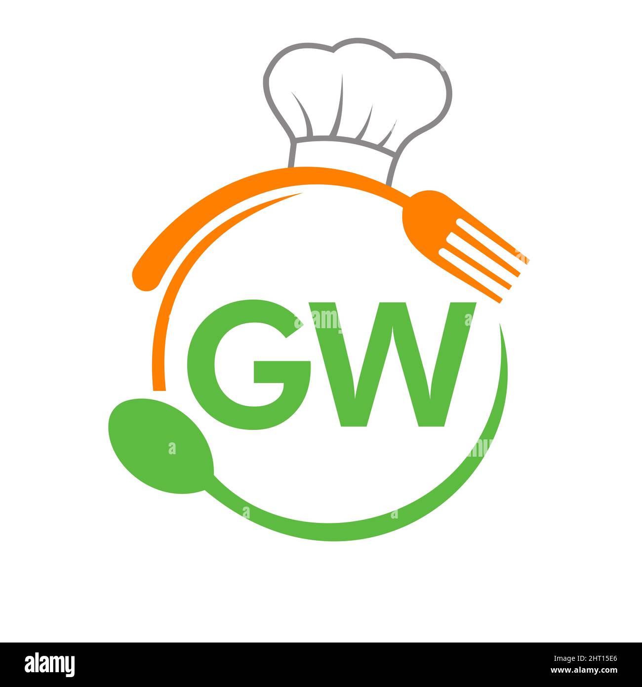Letter GW Restaurant Logo with Chef Hat Spoon And Fork Template ...