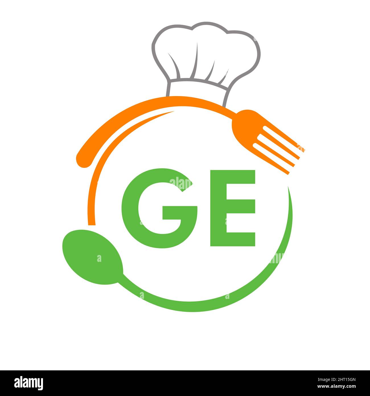 Letter GE Restaurant Logo with Chef Hat Spoon And Fork Template ...
