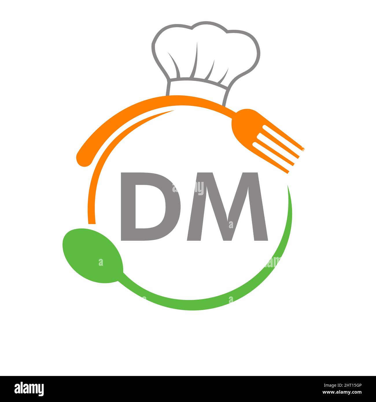 Letter DM Restaurant Logo with Chef Hat Spoon And Fork Template ...