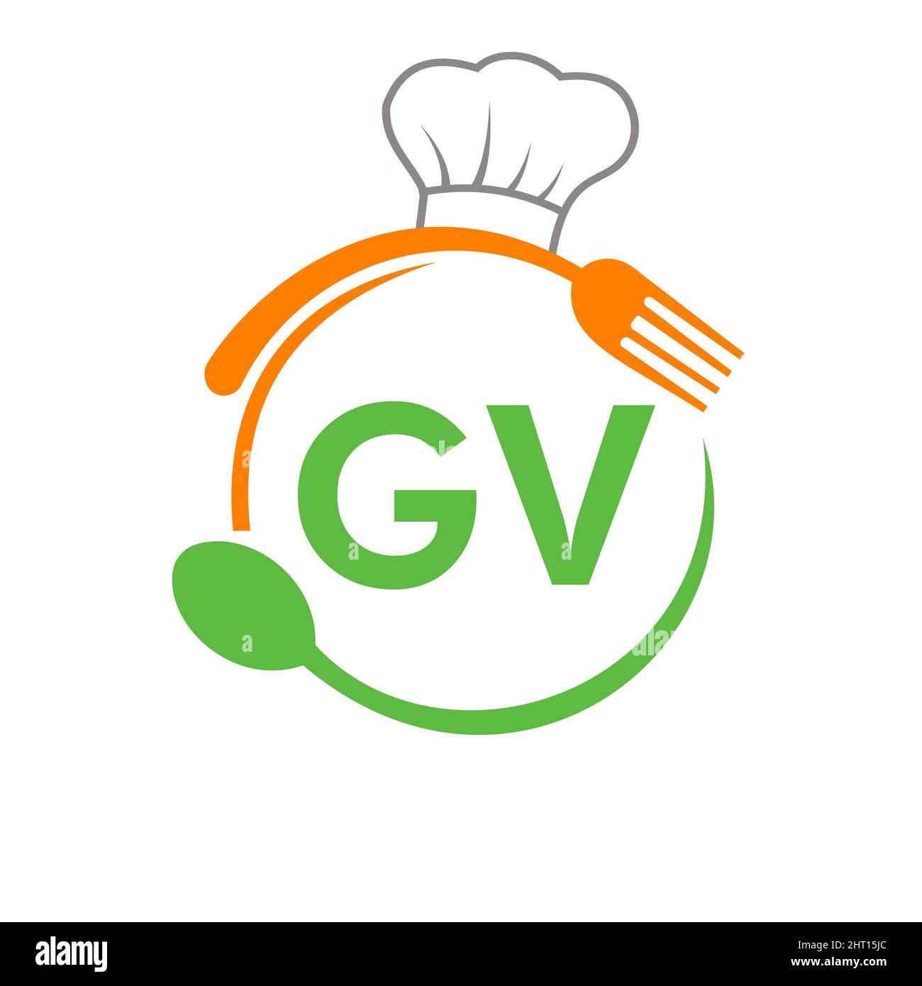 Letter GV Restaurant Logo with Chef Hat Spoon And Fork Template ...