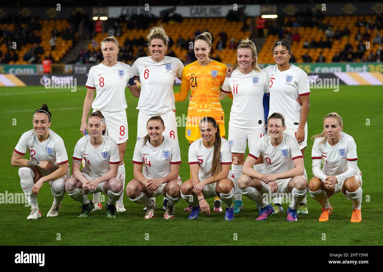 The England team line up before the Arnold Clark Cup match at Molineux ...