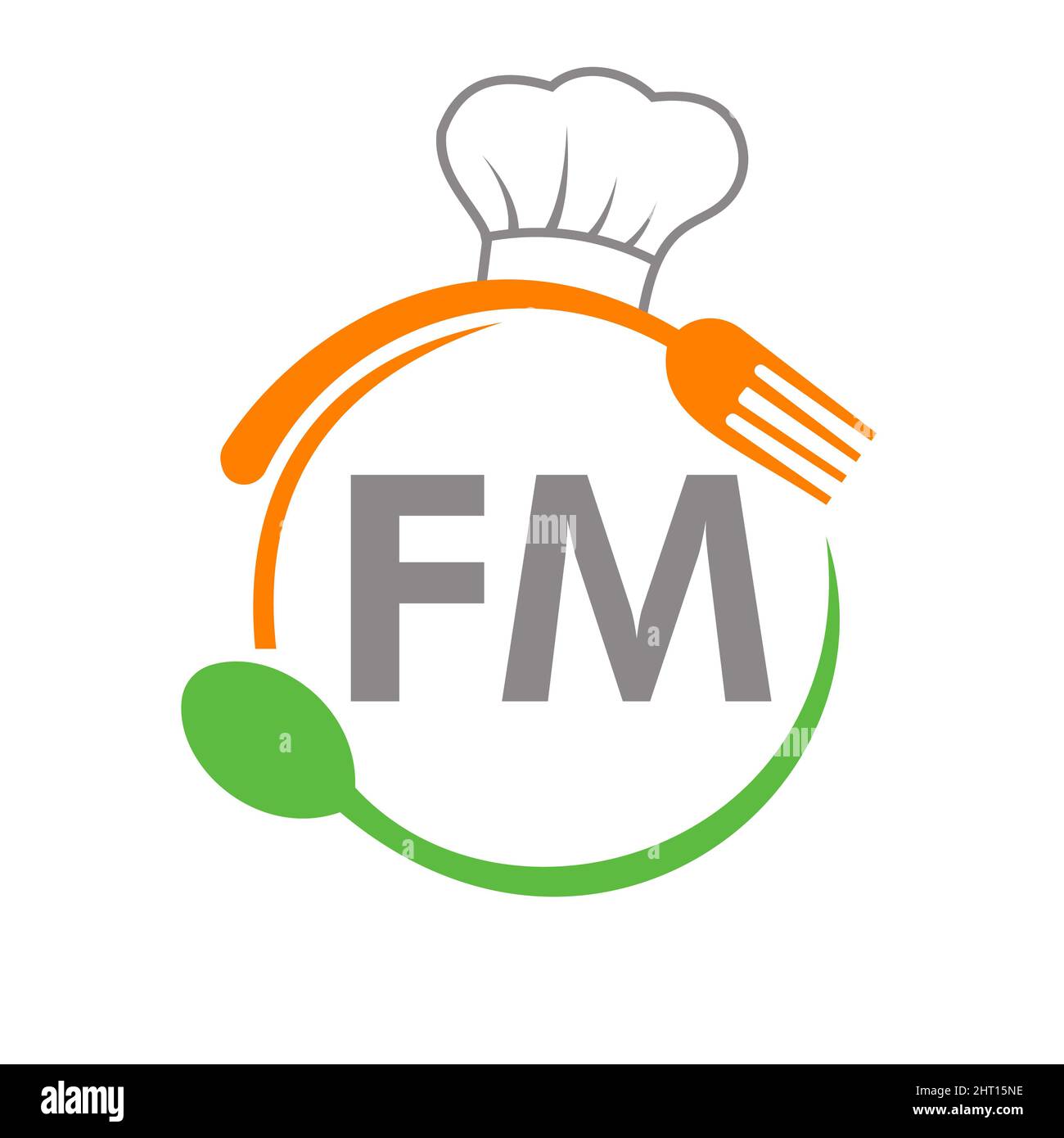 Letter FM Restaurant Logo with Chef Hat Spoon And Fork Template ...