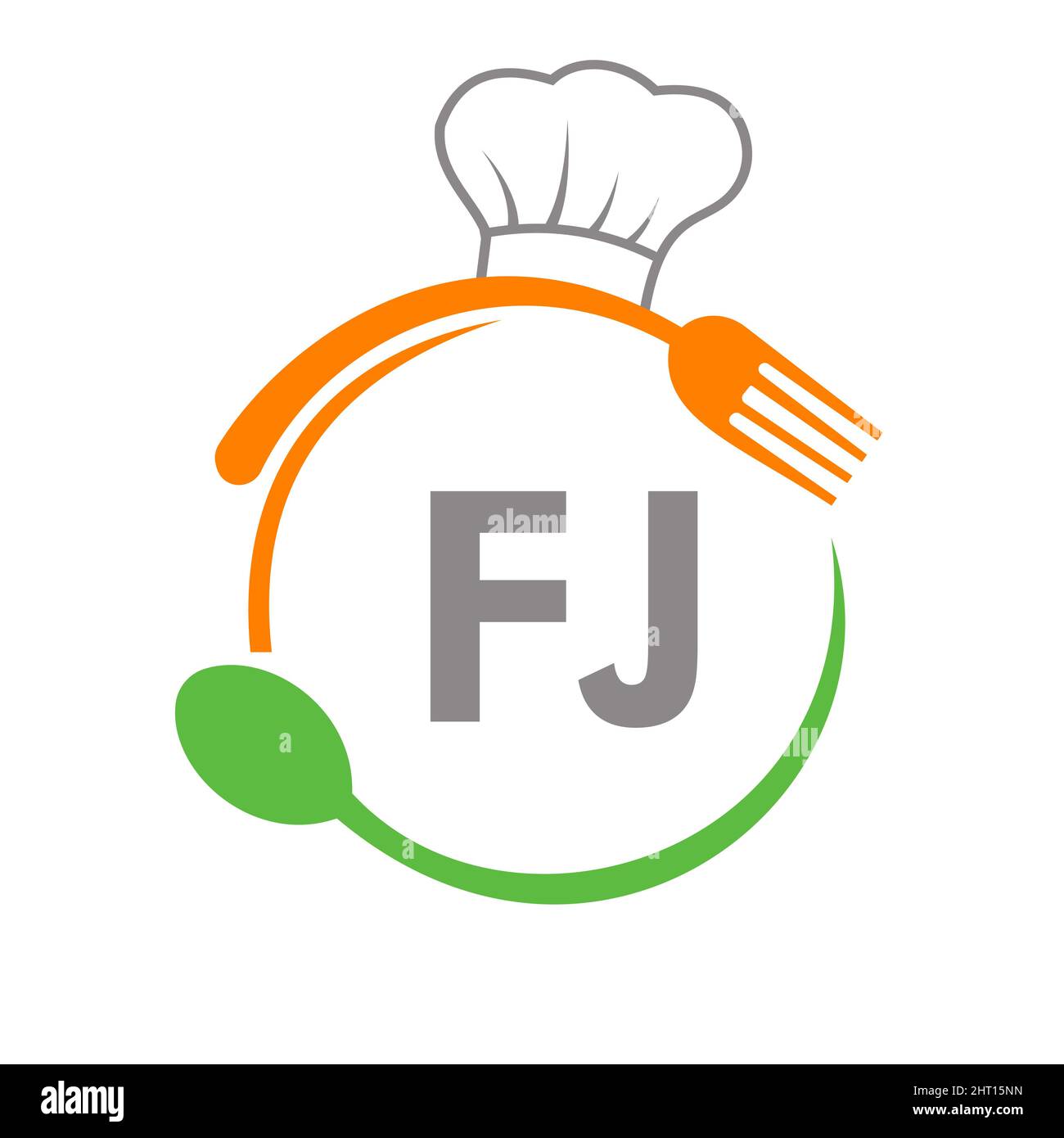 Letter FJ Restaurant Logo with Chef Hat Spoon And Fork Template ...