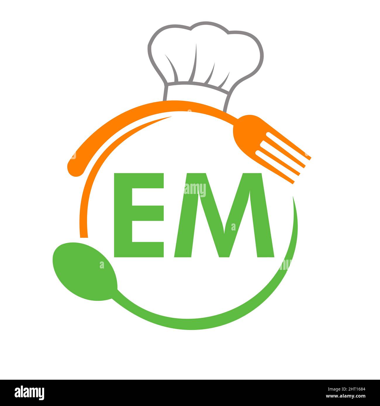 Letter EM Restaurant Logo with Chef Hat Spoon And Fork Template ...