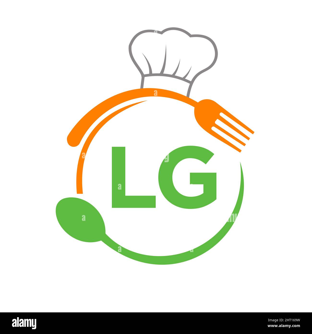 Letter LG Restaurant Logo with Chef Hat Spoon And Fork Template ...