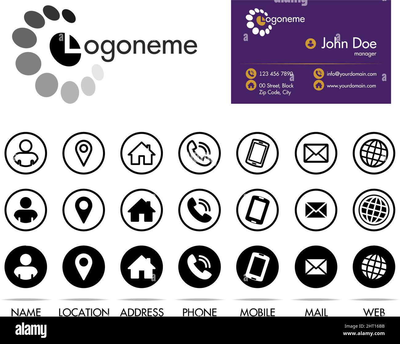 Contact information icons set for business card or social media. Vector ...