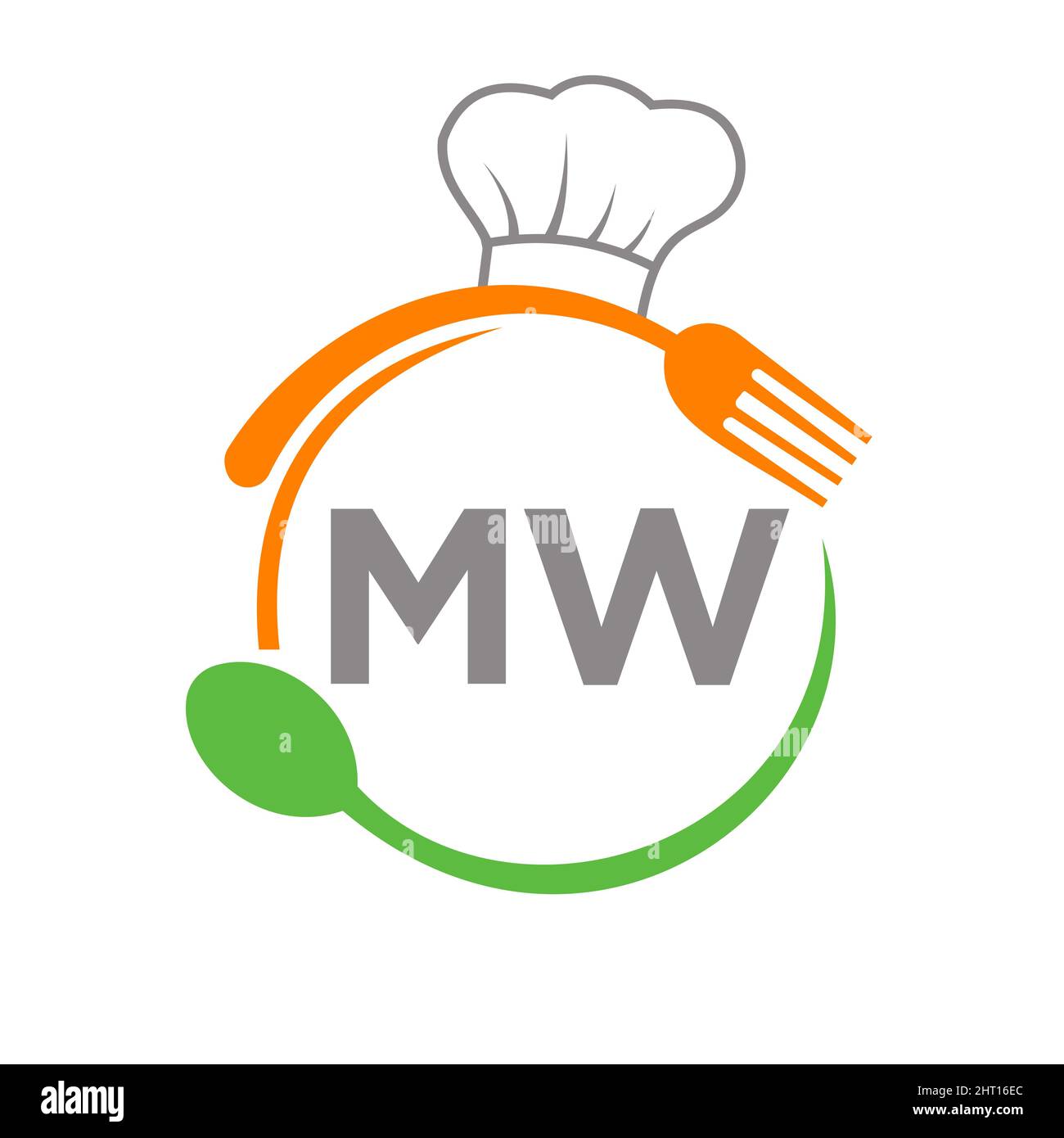 Letter MW Restaurant Logo with Chef Hat Spoon And Fork Template ...