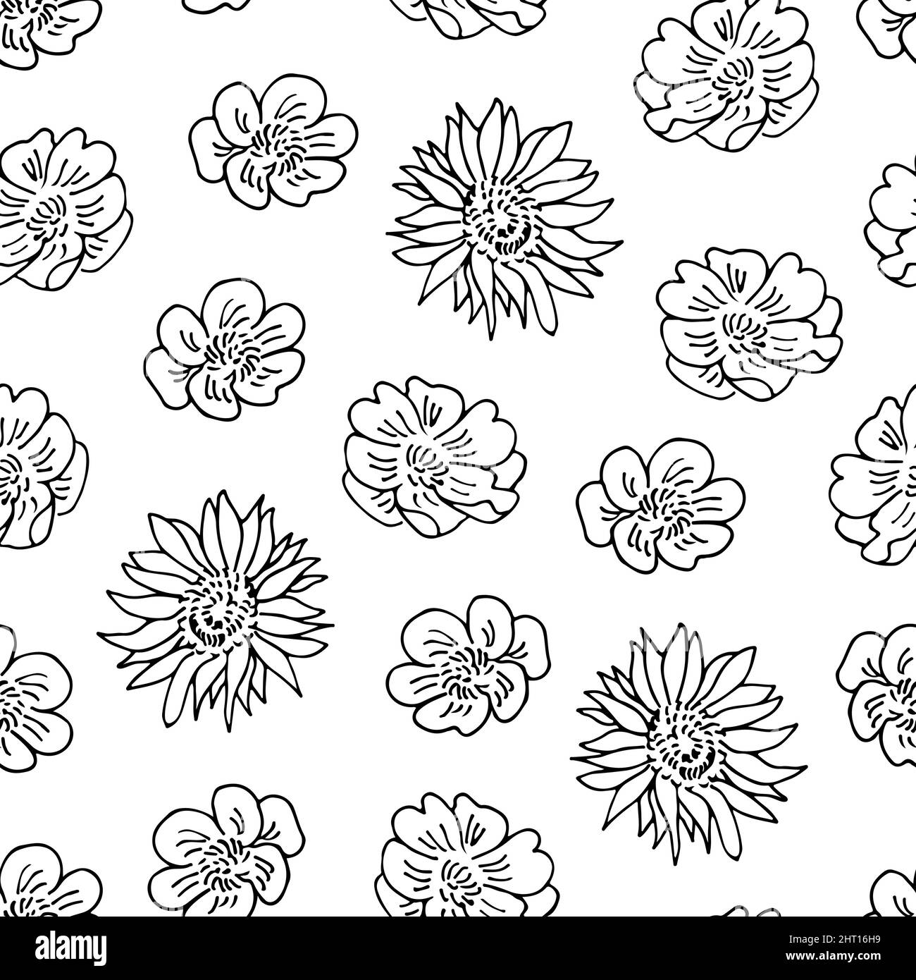 Doodle flowers vector vectors hi-res stock photography and images - Alamy