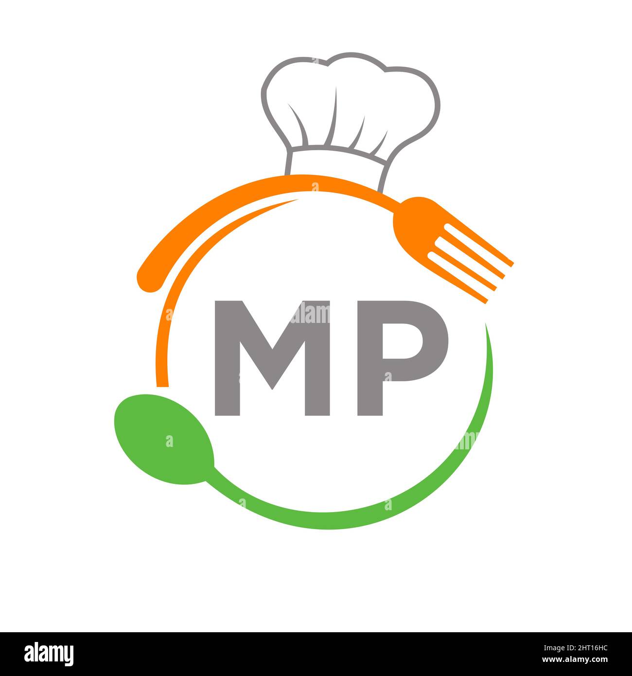 Letter MP Restaurant Logo with Chef Hat Spoon And Fork Template ...