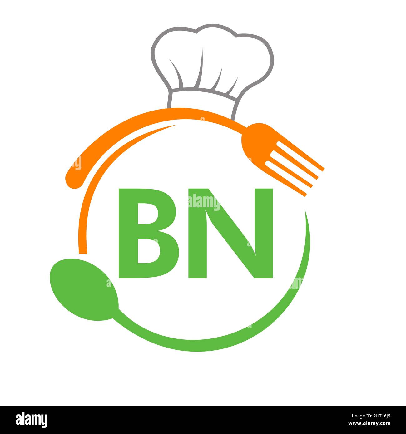 Letter BN Restaurant Logo with Chef Hat Spoon And Fork Template ...