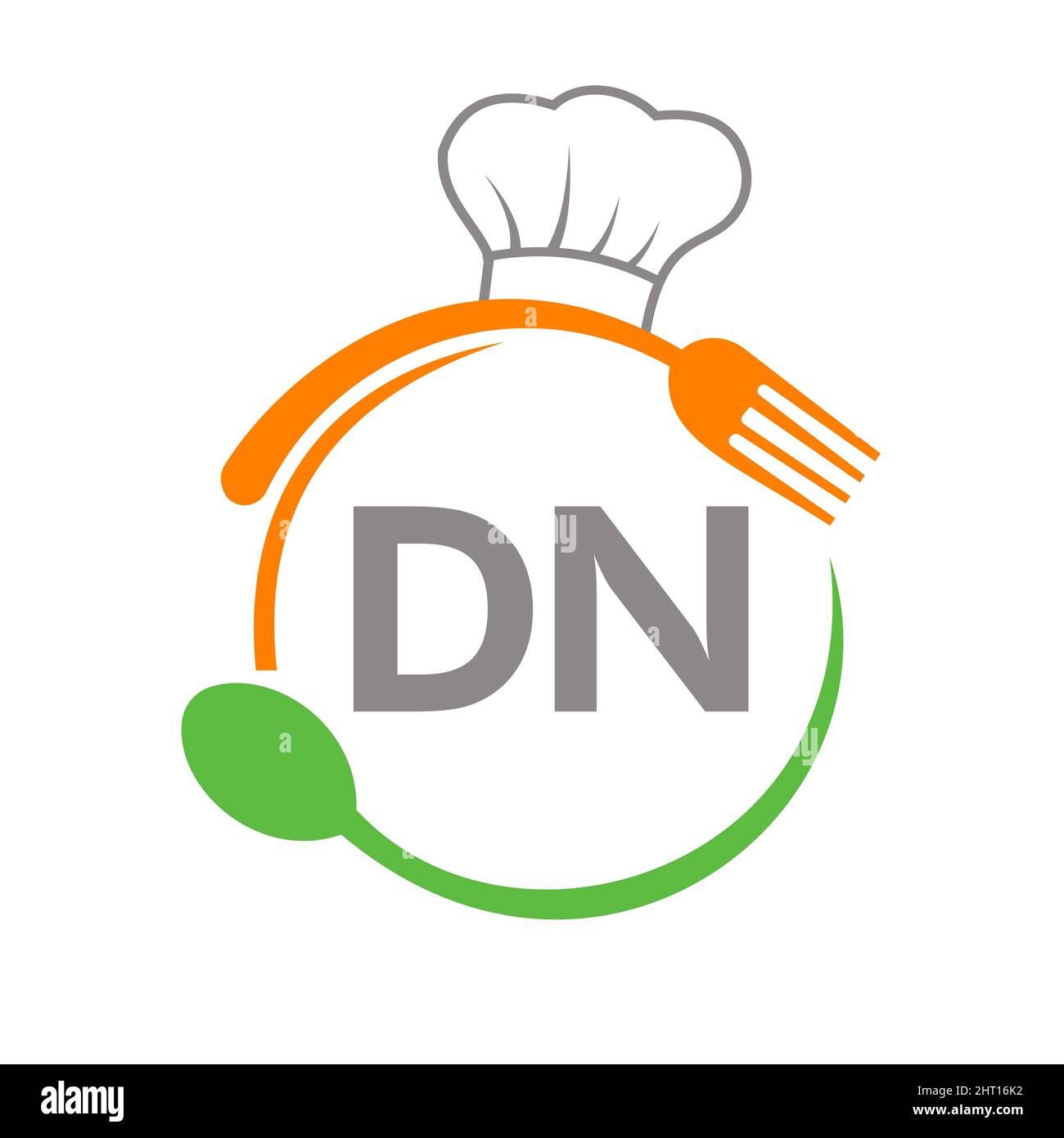 Letter DN Restaurant Logo with Chef Hat Spoon And Fork Template ...