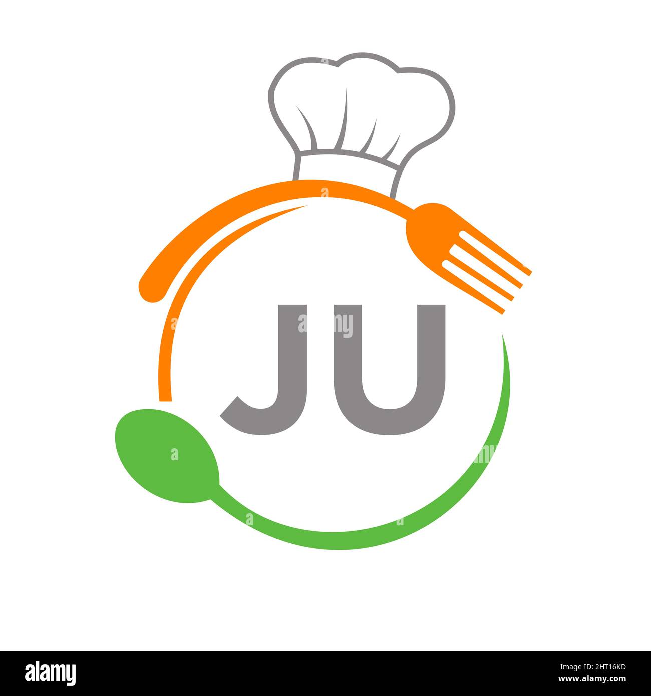 Letter JU Restaurant Logo with Chef Hat Spoon And Fork Template ...