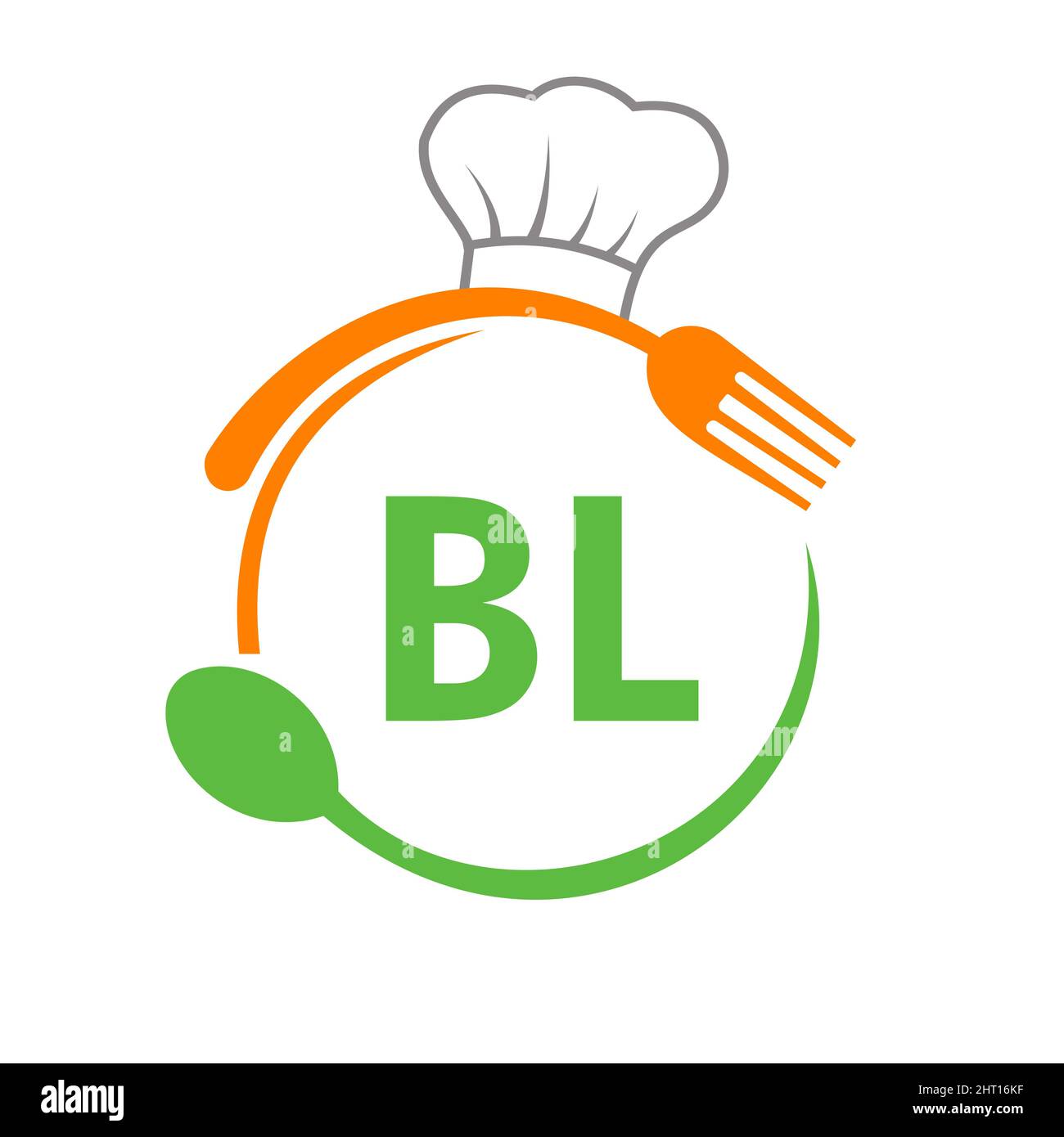 Letter BL Restaurant Logo with Chef Hat Spoon And Fork Template ...