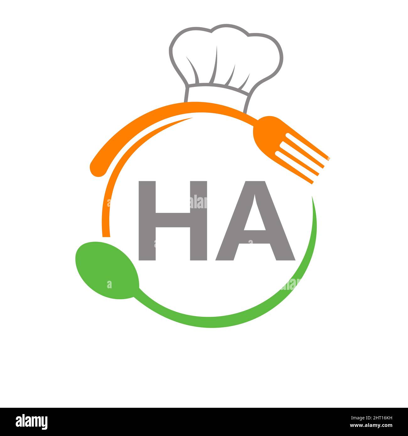 Letter HA Restaurant Logo with Chef Hat Spoon And Fork Template ...