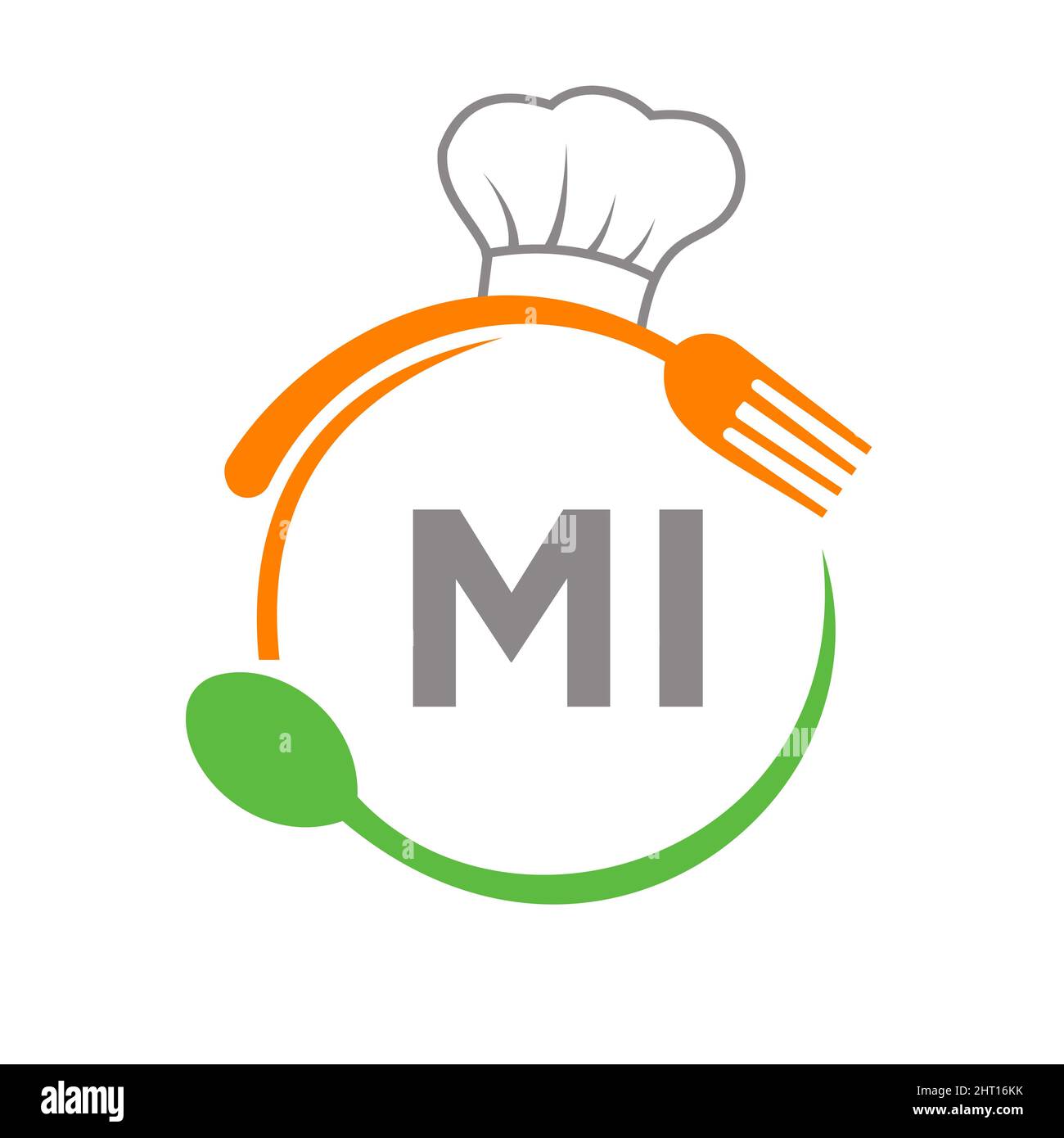 Letter MI Restaurant Logo with Chef Hat Spoon And Fork Template ...