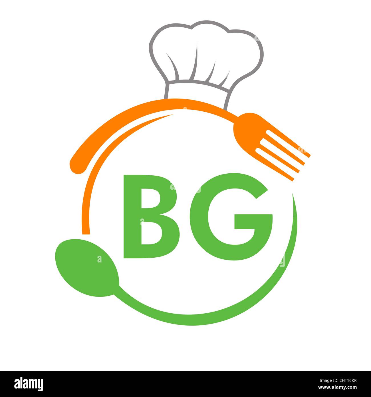 Letter BG Restaurant Logo with Chef Hat Spoon And Fork Template ...