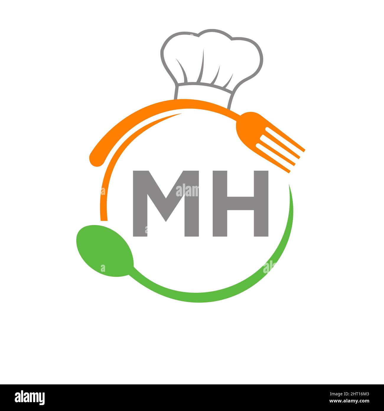 Letter MH Restaurant Logo with Chef Hat Spoon And Fork Template ...