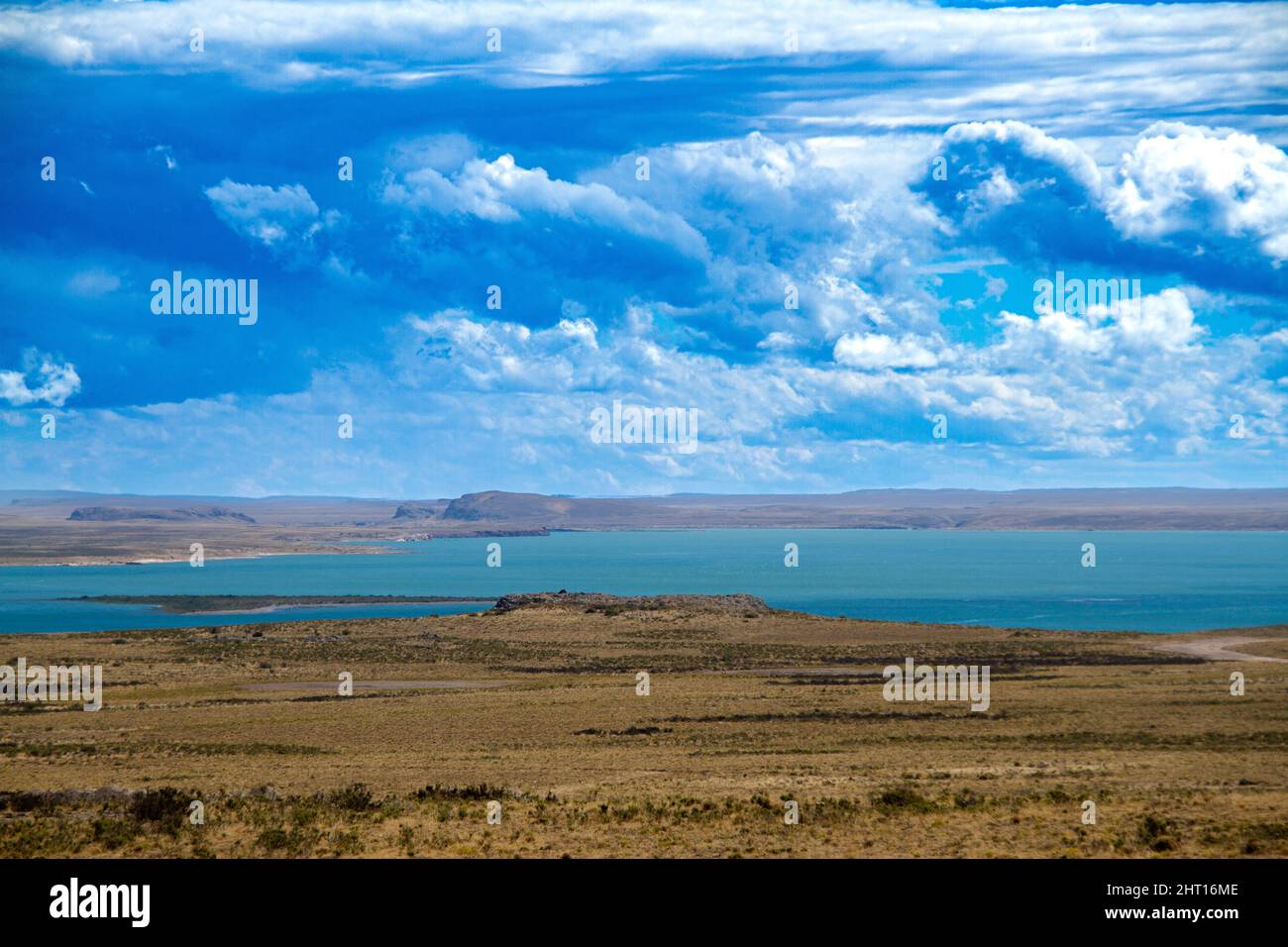 Beautiful landscape of a steppe river in Patagonia Argentina that flows ...