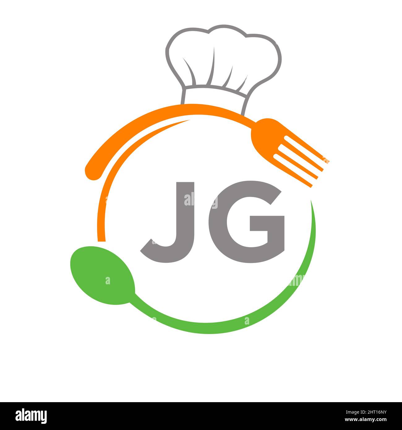 Letter JG Restaurant Logo with Chef Hat Spoon And Fork Template ...