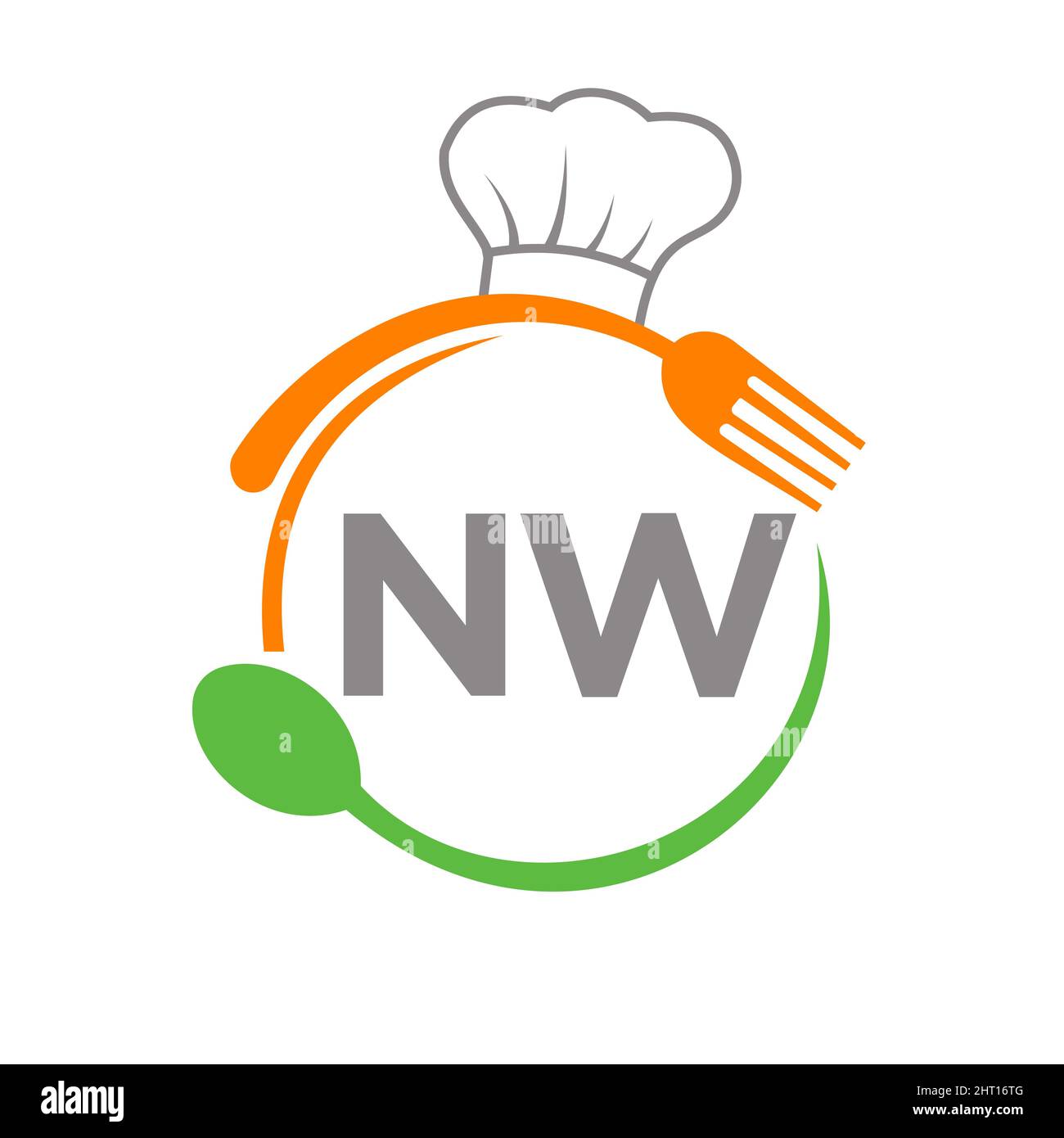 Letter NW Restaurant Logo with Chef Hat Spoon And Fork Template ...