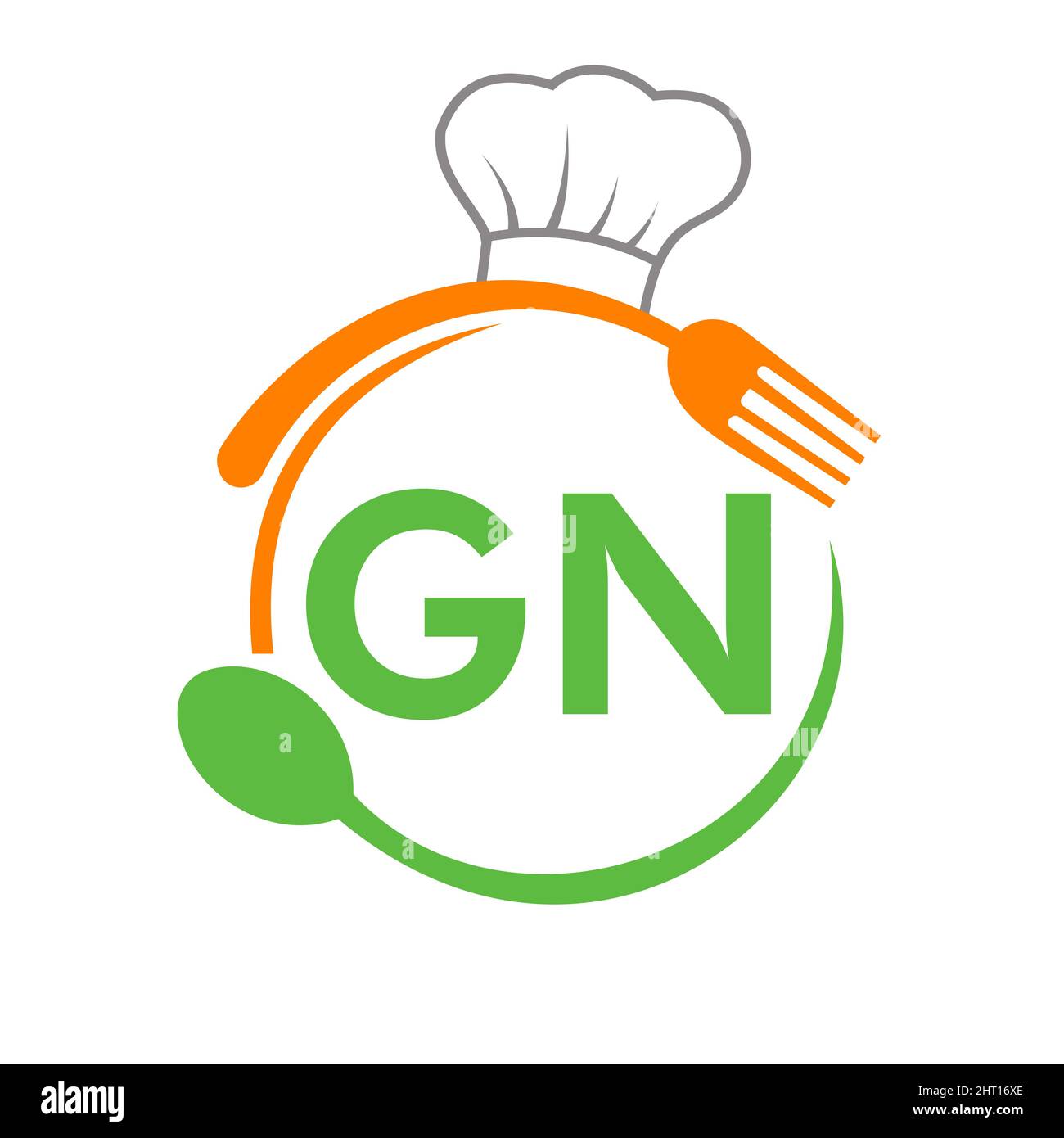 Letter GN Restaurant Logo with Chef Hat Spoon And Fork Template ...