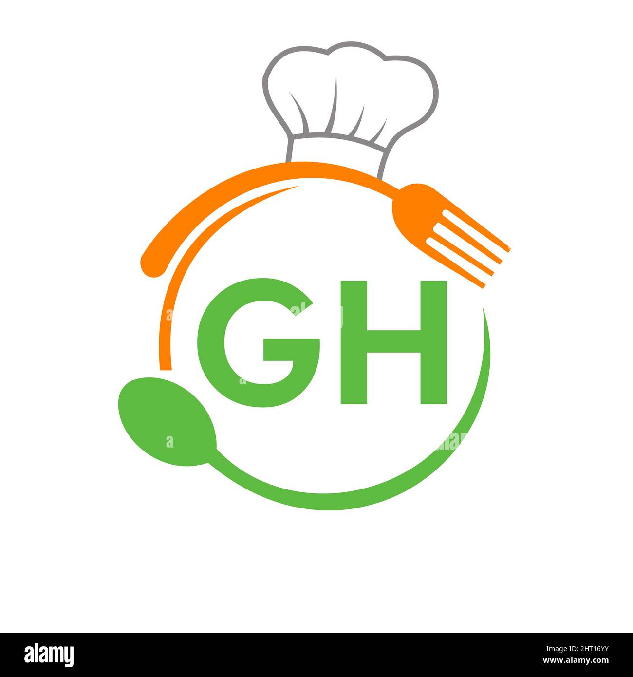 Letter GH Restaurant Logo with Chef Hat Spoon And Fork Template ...