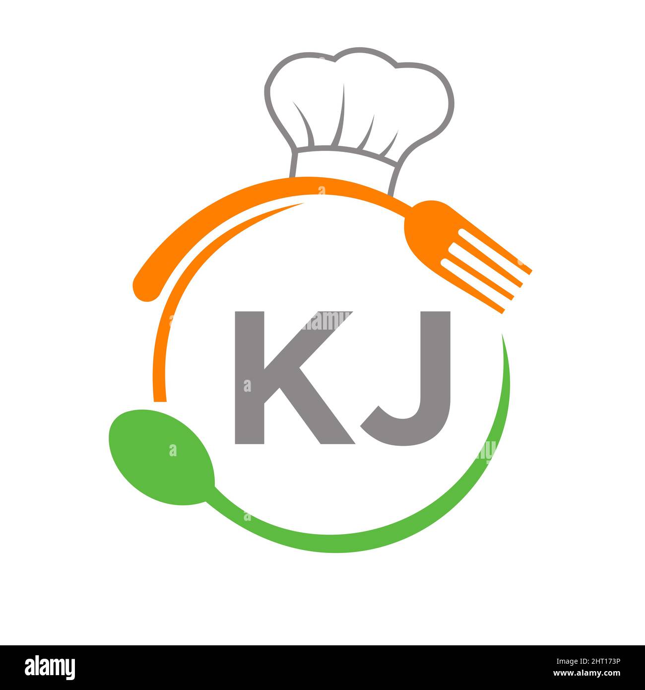 Letter KJ Restaurant Logo with Chef Hat Spoon And Fork Template ...