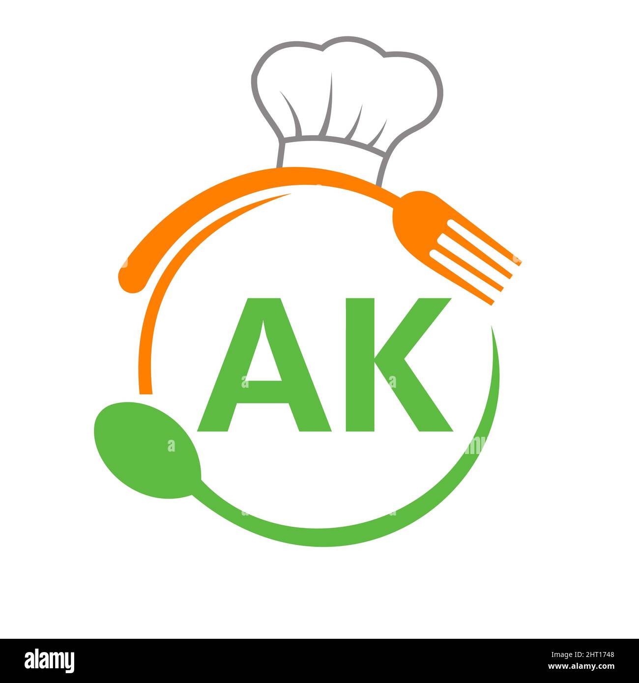 Letter AK Restaurant Logo with Chef Hat Spoon And Fork Template ...