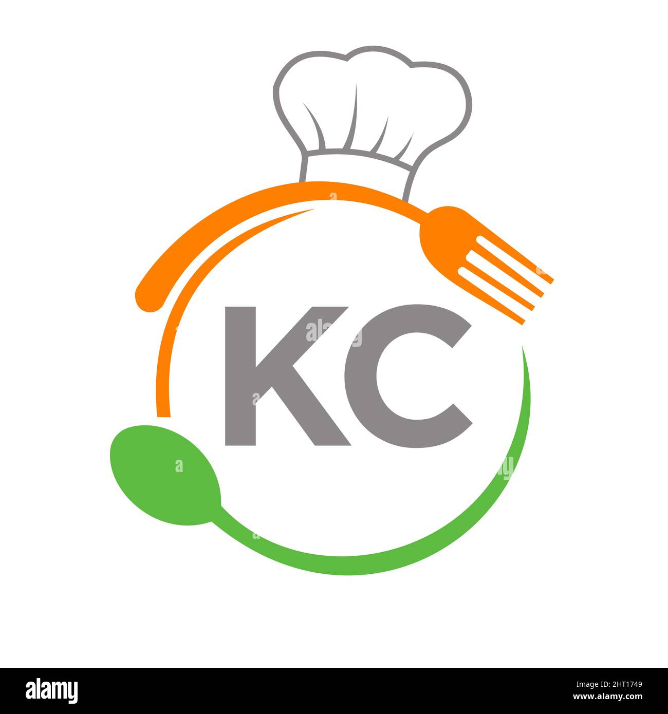 Letter KC Restaurant Logo with Chef Hat Spoon And Fork Template ...