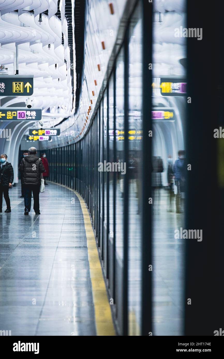 Closeup of an empty metro station after the train just left Stock Photo ...