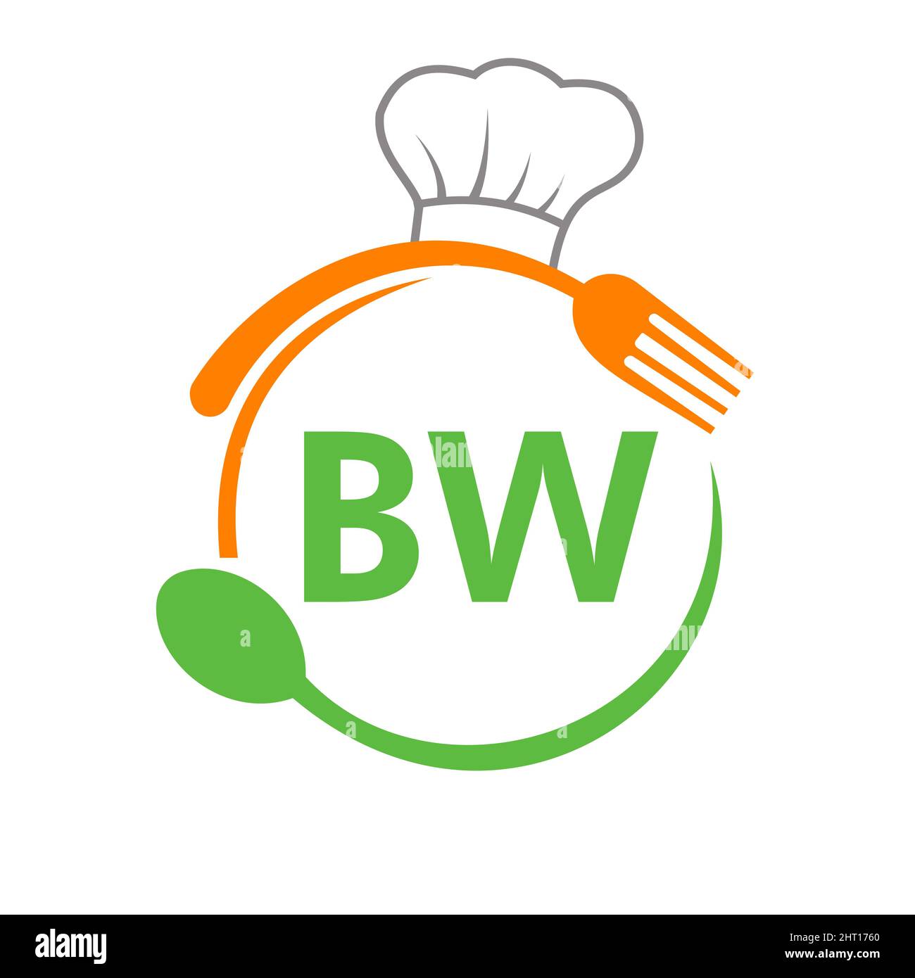 Letter BW Restaurant Logo with Chef Hat Spoon And Fork Template ...