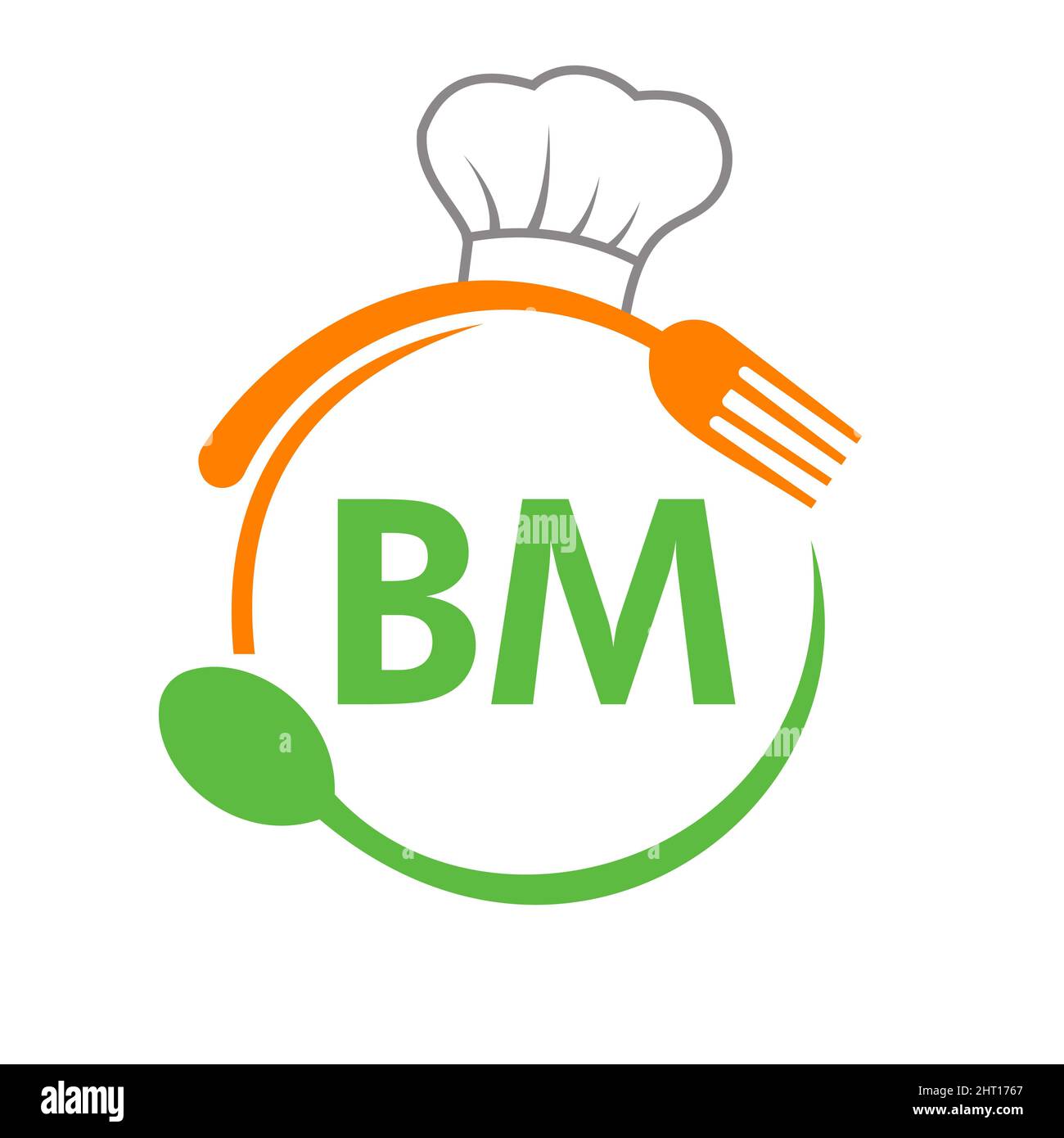 Letter BM Restaurant Logo with Chef Hat Spoon And Fork Template ...